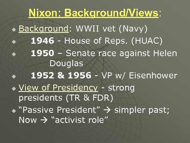 Nixon Background Views Background WWII vet Navy u 1946