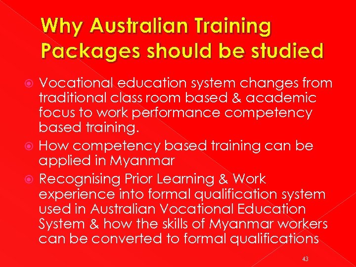 Australian Vocational Education System Example for Myanmar Technical