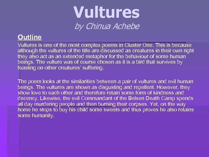 Vultures by Chinua Achebe Vultures by Chinua
