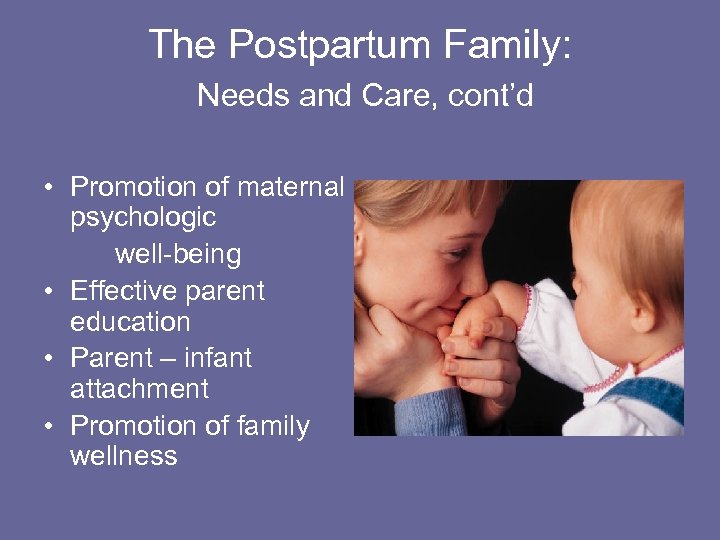 The Postpartum Period The Postpartum Family Needs and