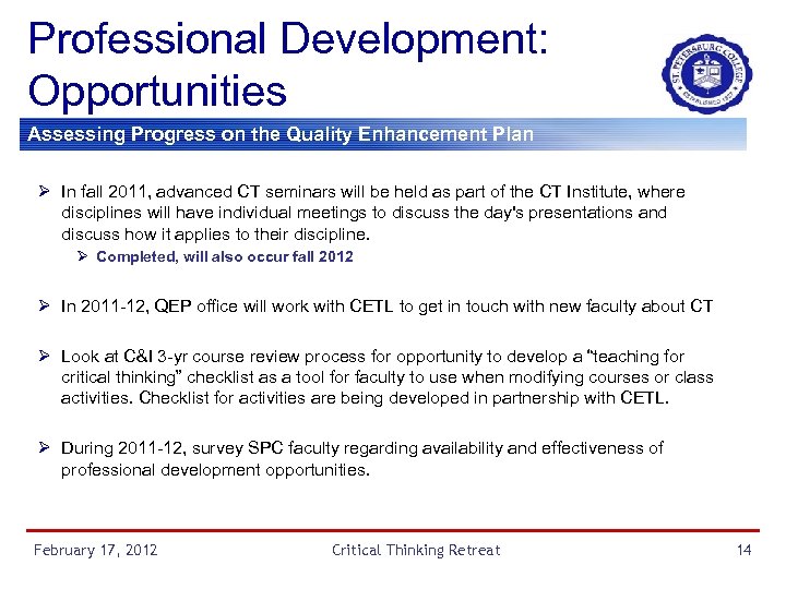 Assessing Progress on the Quality Enhancement Plan QEP