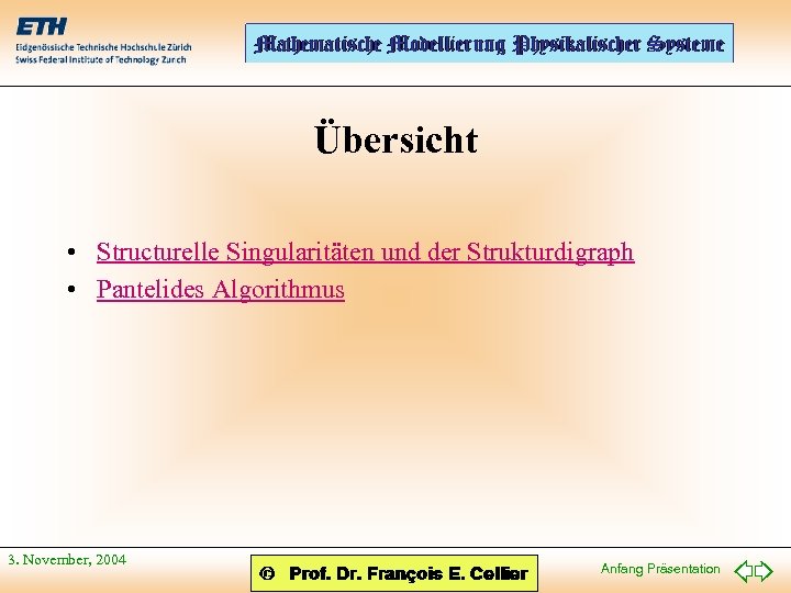 Das Entfernen struktureller Singularitäten mittels Pantelides Algorithmus