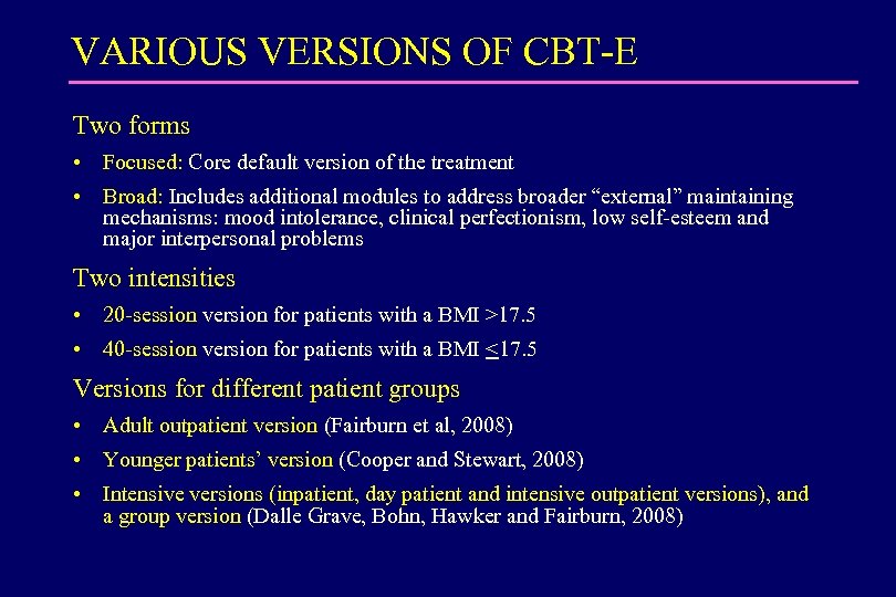 TRANSDIAGNOSTIC CBT FOR EATING DISORDERS CBT-E Christopher G