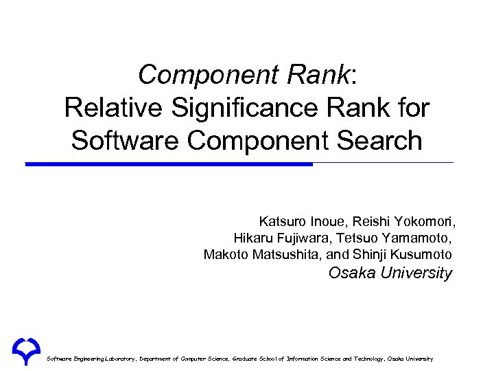 Component Rank Relative Significance Rank for Software Component