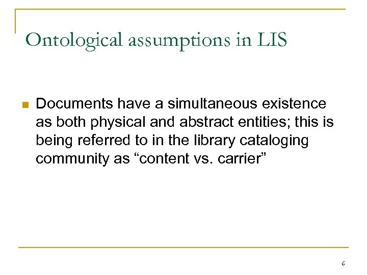 Document Ontologies in Library and Information Science An