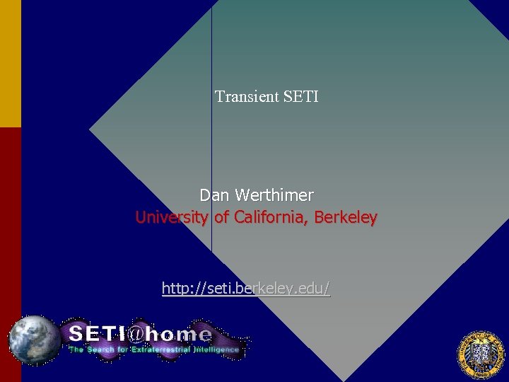 Transient SETI Dan Werthimer University of California Berkeley