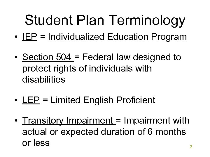 Student Plan Terminology IEP Individualized Education