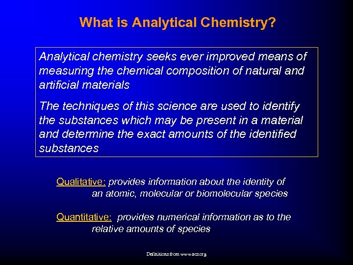 Introduction to Analytical Chemistry What is Analytical
