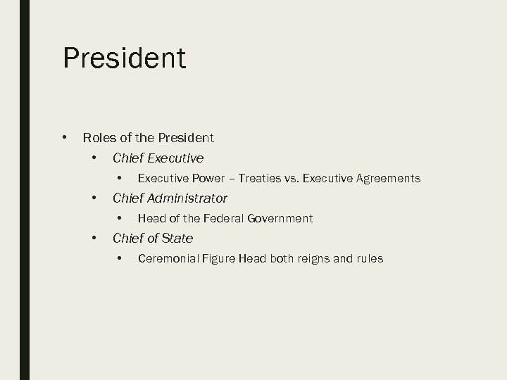 EXECUTIVE BRANCH President 4 Year Term