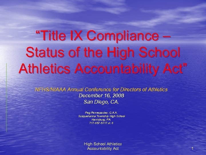 Title IX Compliance Status of the High