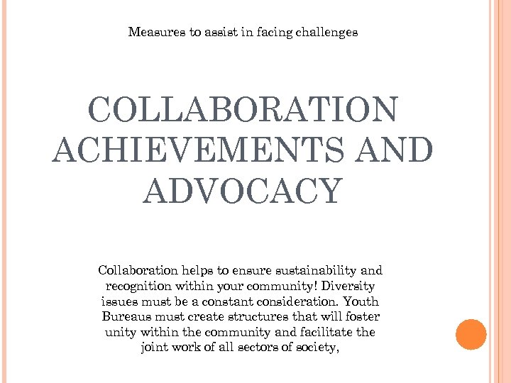 PUTNAM COUNTY YOUTH BUREAU Collaboration and Sustainability October