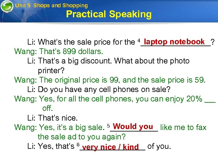 Unit 5 Shops and Shopping Unit 5