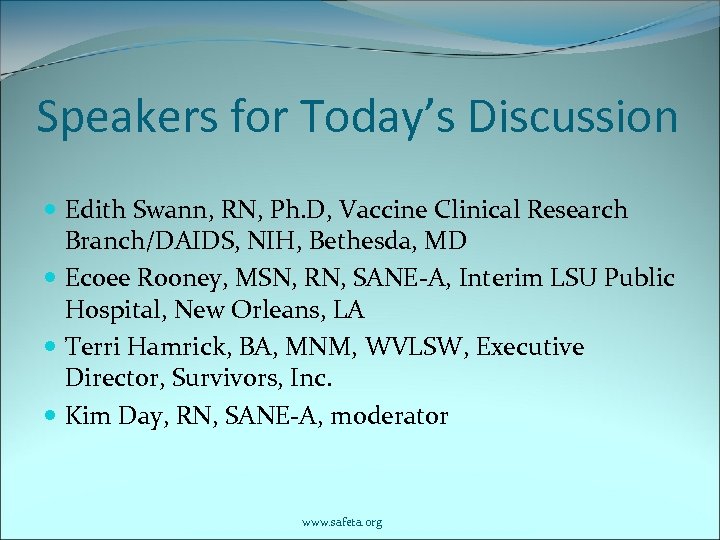 Welcome to the IAFN SAFE-TA Webinar ONLINE