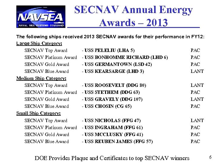 SHIPBOARD INCENTIVIZED ENERGY CONSERVATION i ENCON ANNUAL REVIEW
