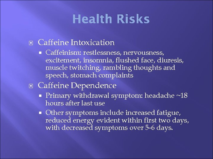 CNS STIMULANTS TOBACCO NICOTINE CAFFEINE AND OTHER