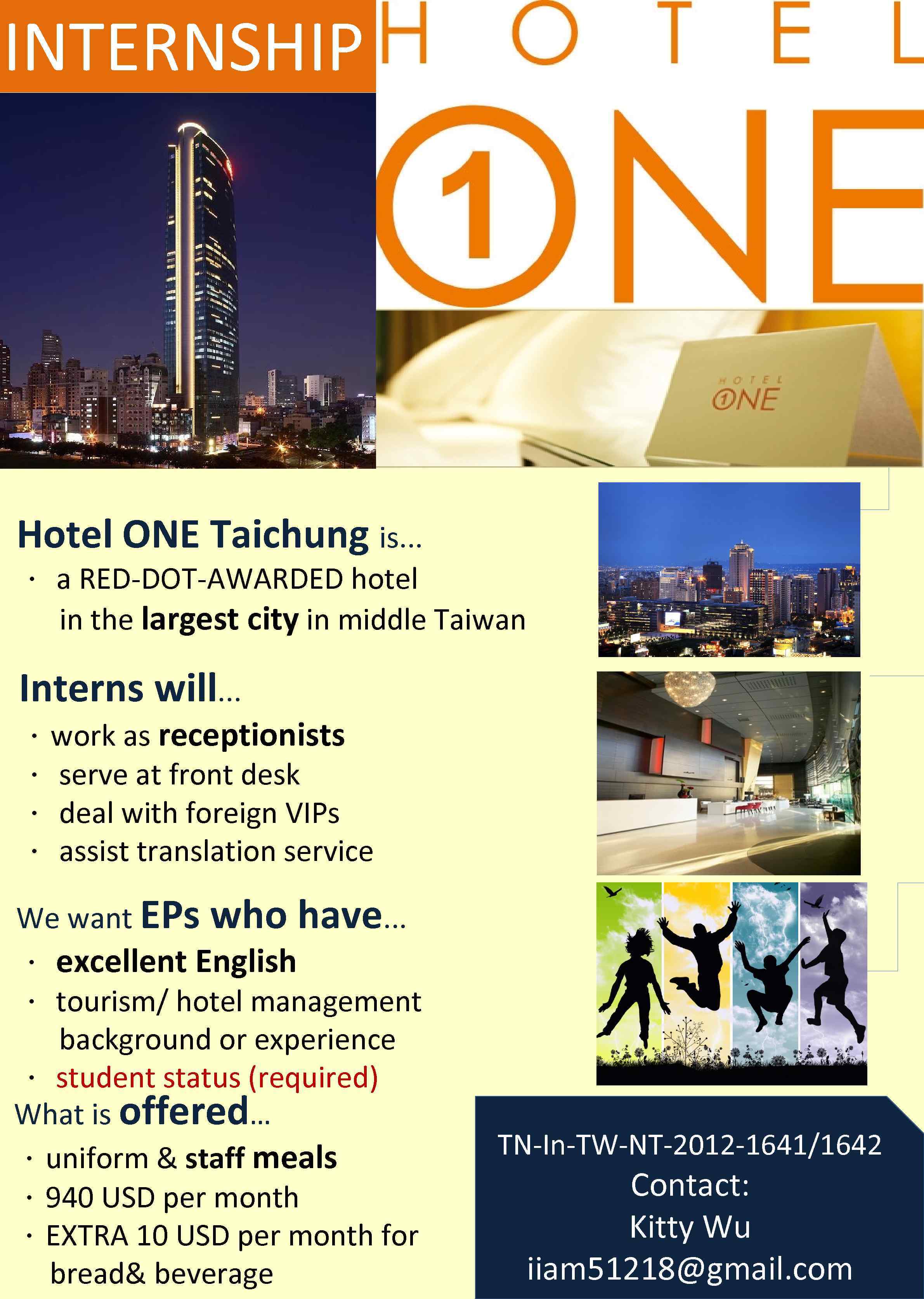 INTERNSHIP Hotel ONE Taichung is
