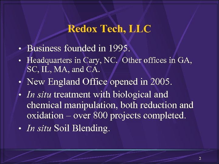 Redox Tech LLC Fundamentals of In-Situ Remediation Providing