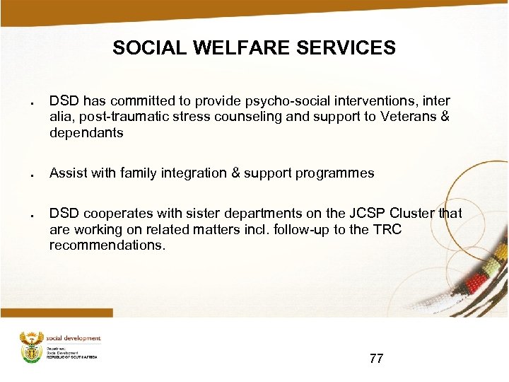 DEPARTMENT OF SOCIAL DEVELOPMENT Click to edit Master