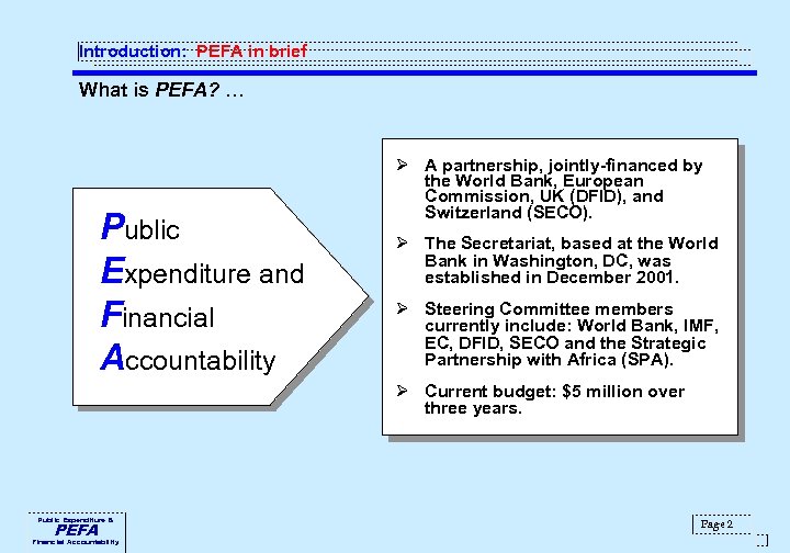 Public Expenditure PEFA Financial Accountability Procurement and