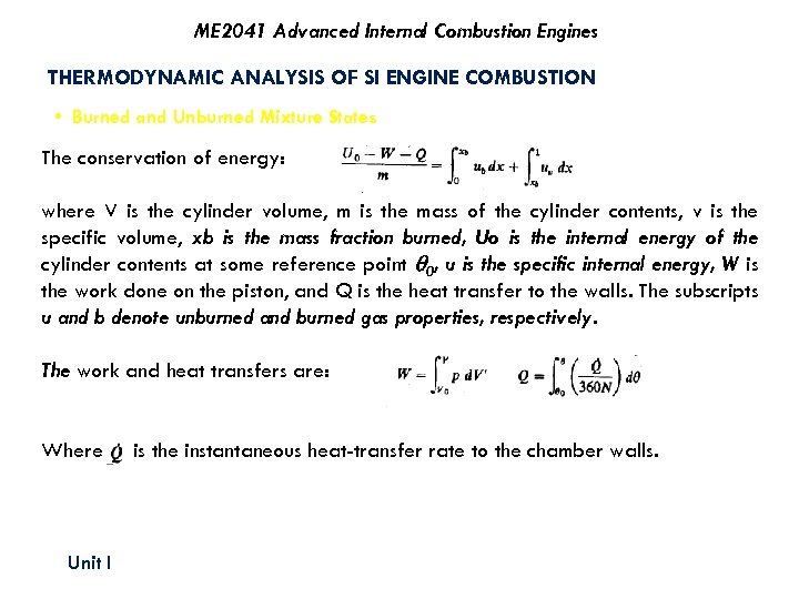 ME 2041 Advanced Internal Combustion Engines Syllabus Unit