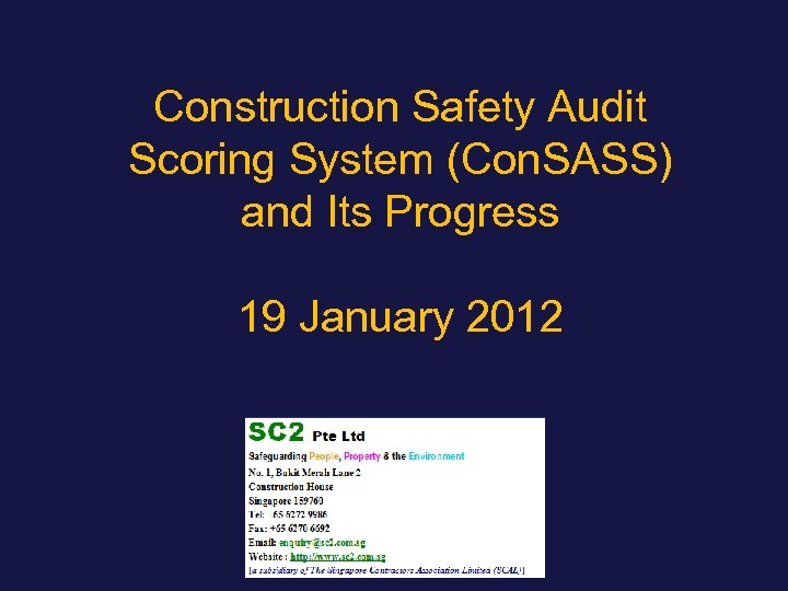 Construction Safety Audit Scoring System Con SASS and