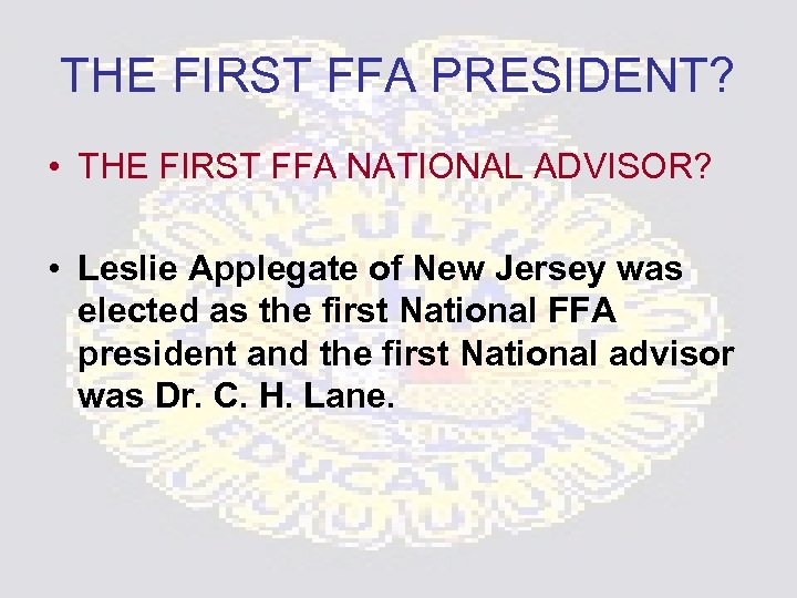 BEGIN FFA SLIDE TEST 1 The