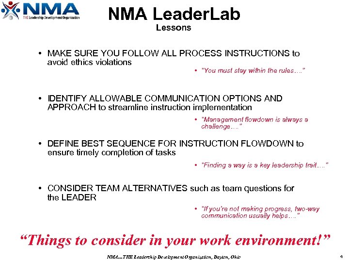 NMA Leader Lab MESSAGE FROM YOUR CEO All