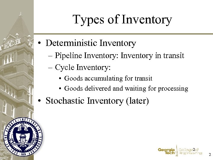 Modeling Inventory Deterministic View John H Vande Vate