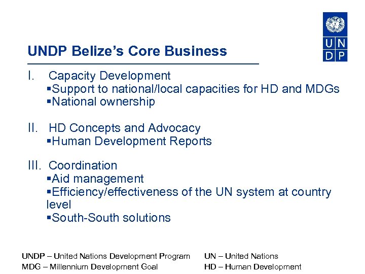 United Nations Development Programme Belize Country Office Core
