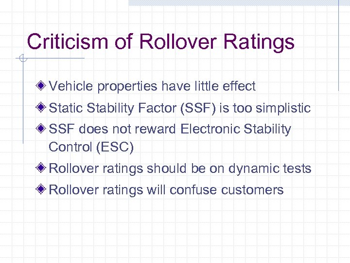 Background to NHTSA NCAP Ratings for Rollover Resistance