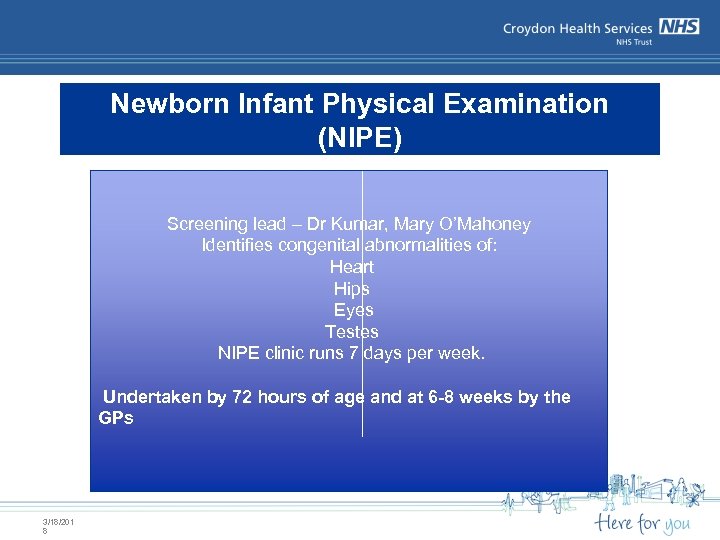 Croydon Health Services ANTENATAL AND NEW BORN SCREENING