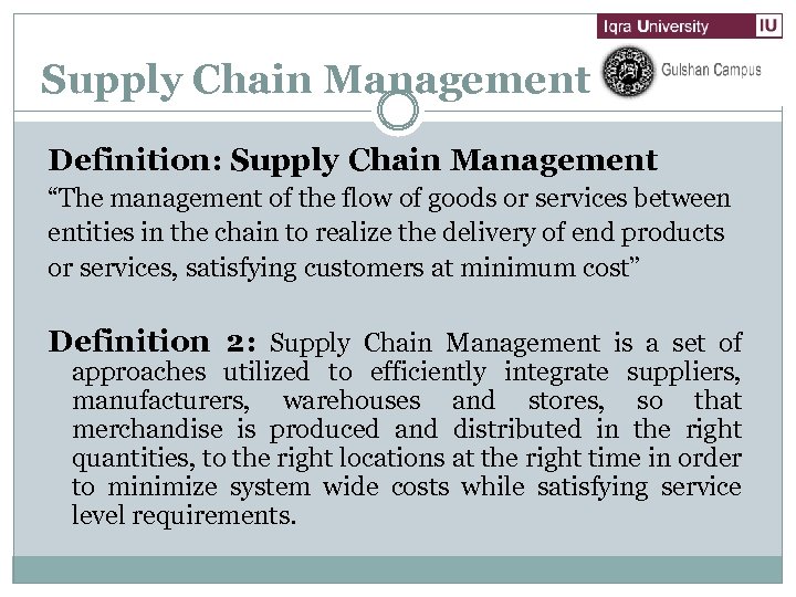 Supply Chain Management Introduction Supply Chain Management
