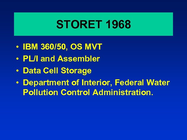 History November 7 2001 STORET 1963