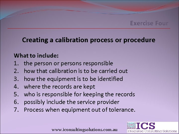 Integrated Consulting Solutions Module 8 Maintenance and Calibration