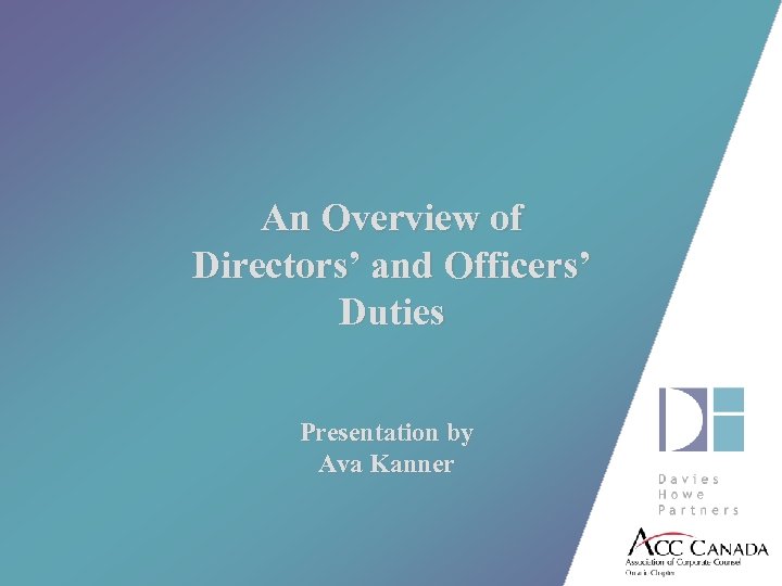 An Overview of Directors and Officers Duties Presentation