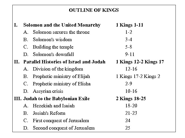 THE BOOK OF KINGS OUTLINE OF KINGS