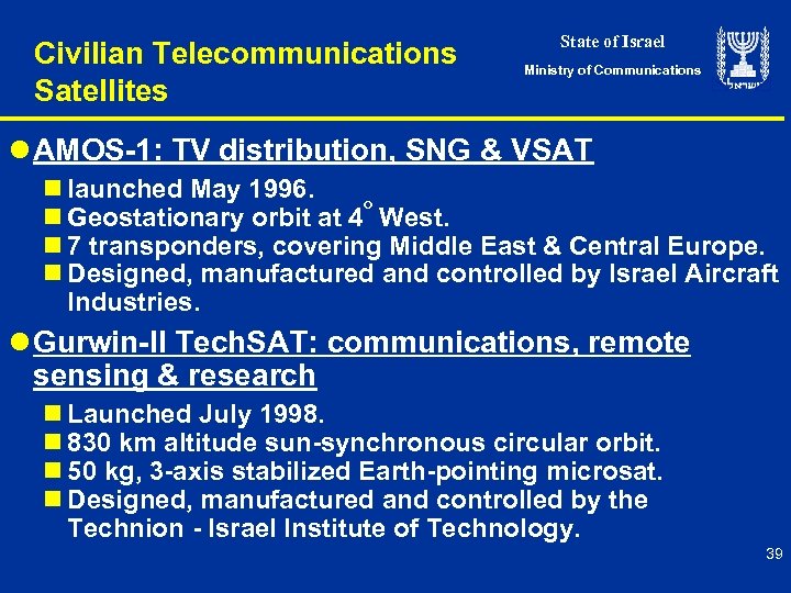 State of Israel Ministry of Communications Telecommunications Industry