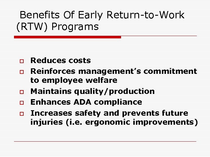 The Importance of Early Return to Work medical