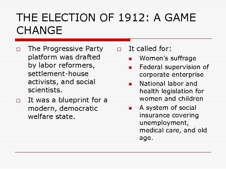 THE ELECTION OF 1912 A GAME CHANGE