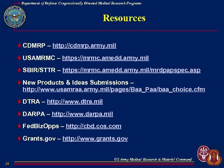 Department of Defense Congressionally Directed Medical Research Programs