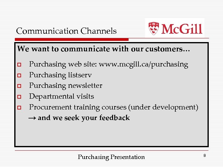 Purchasing Services 1 Objectives o o o