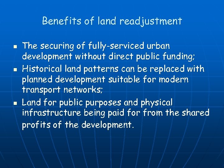 Land readjustment for the Development of Urban and