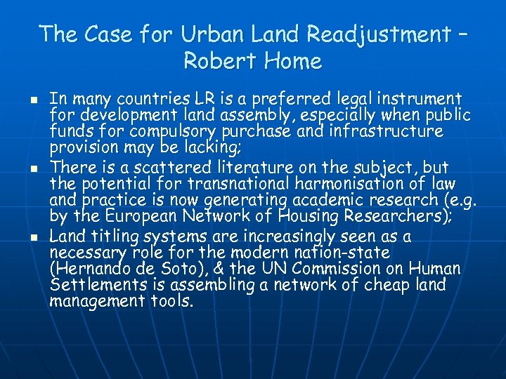 Land readjustment for the Development of Urban and