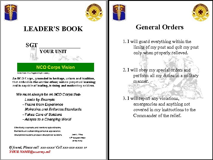 LEADER S BOOK SGT _______ YOUR UNIT General Orders