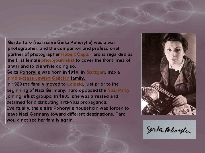 second presentation Gerda Taro real name Gerta