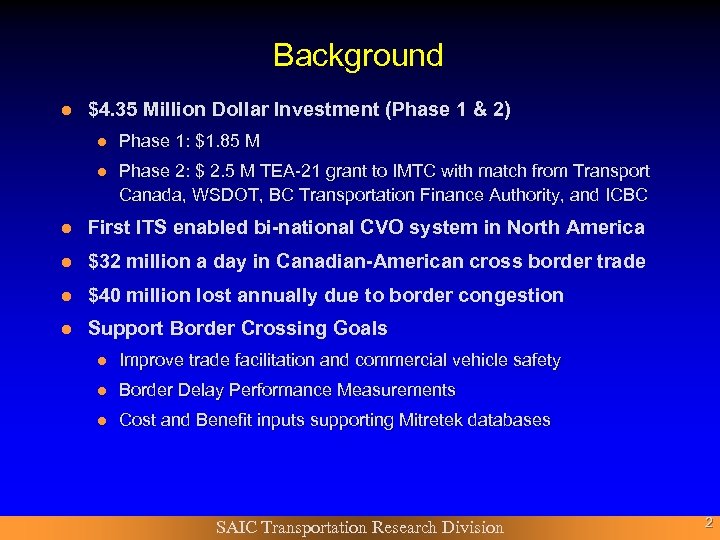 International Mobility and Trade Corridor IMTC Freight Technology