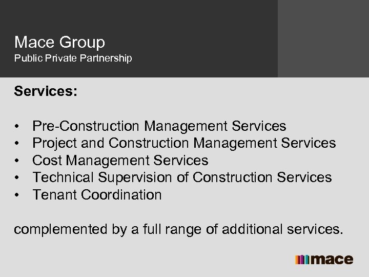 Mace Group Public Private Partnership Mace Group