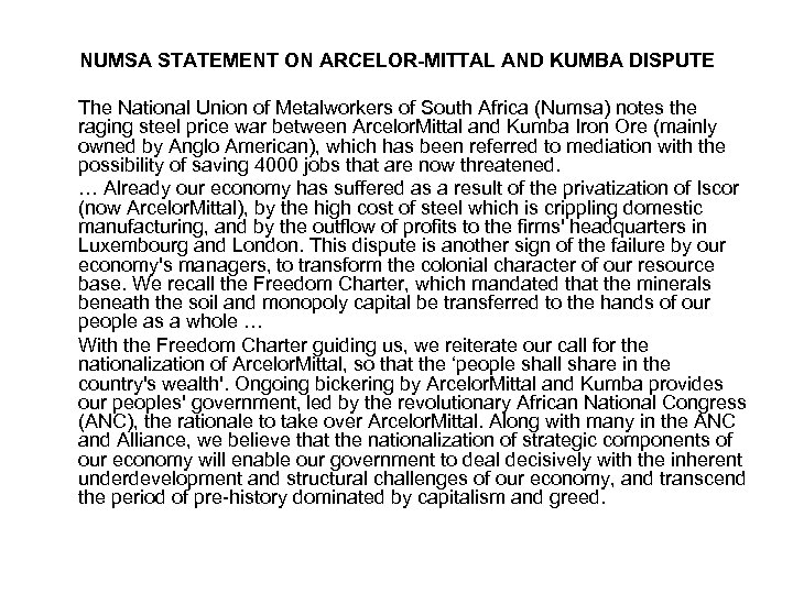 Introduction The National Union of Metalworkers of South