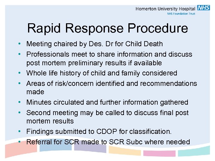 Child Death Overview Panel and Rapid Response City