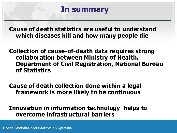 An introduction to cause-of-death statistics Department of Health